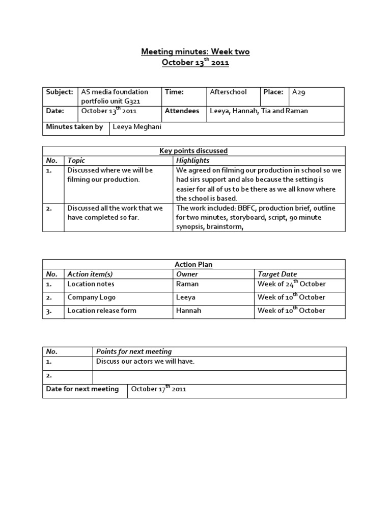 Meeting Minutes - Week Two 2 | PDF | Career & Growth