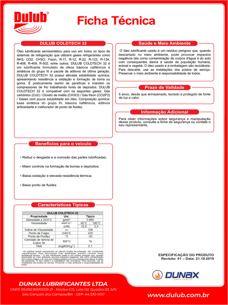 Ficha Técnica - Dulub Coldtech 32 | PDF | Óleo de motor | Desperdício