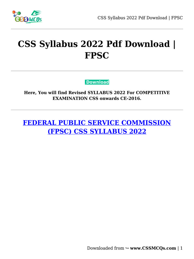CSS Syllabus 2022 Overview | PDF | Multiple Choice | Urdu