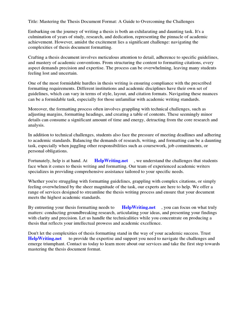 Thesis Document Format | PDF | Thesis | Written Communication