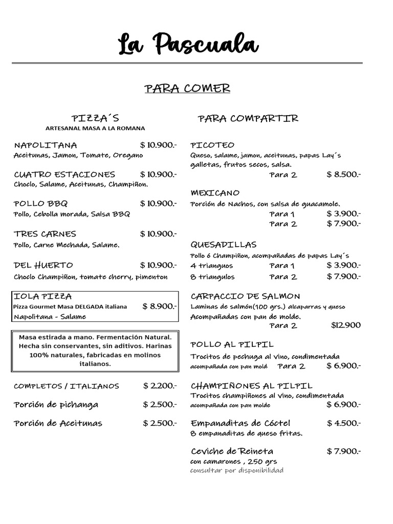 Menú de Fonda Pascuala Guadalajara | PDF | Pizza | Alimentos