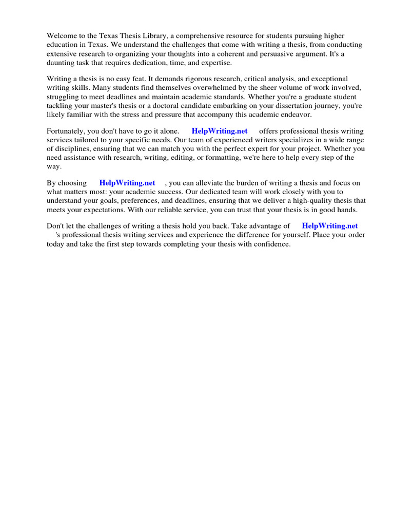 Texas Thesis Writing Assistance Guide | PDF