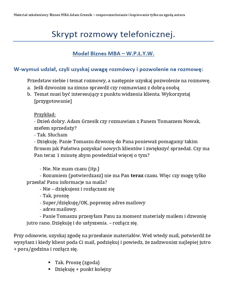 Skrypt Rozmowy | PDF