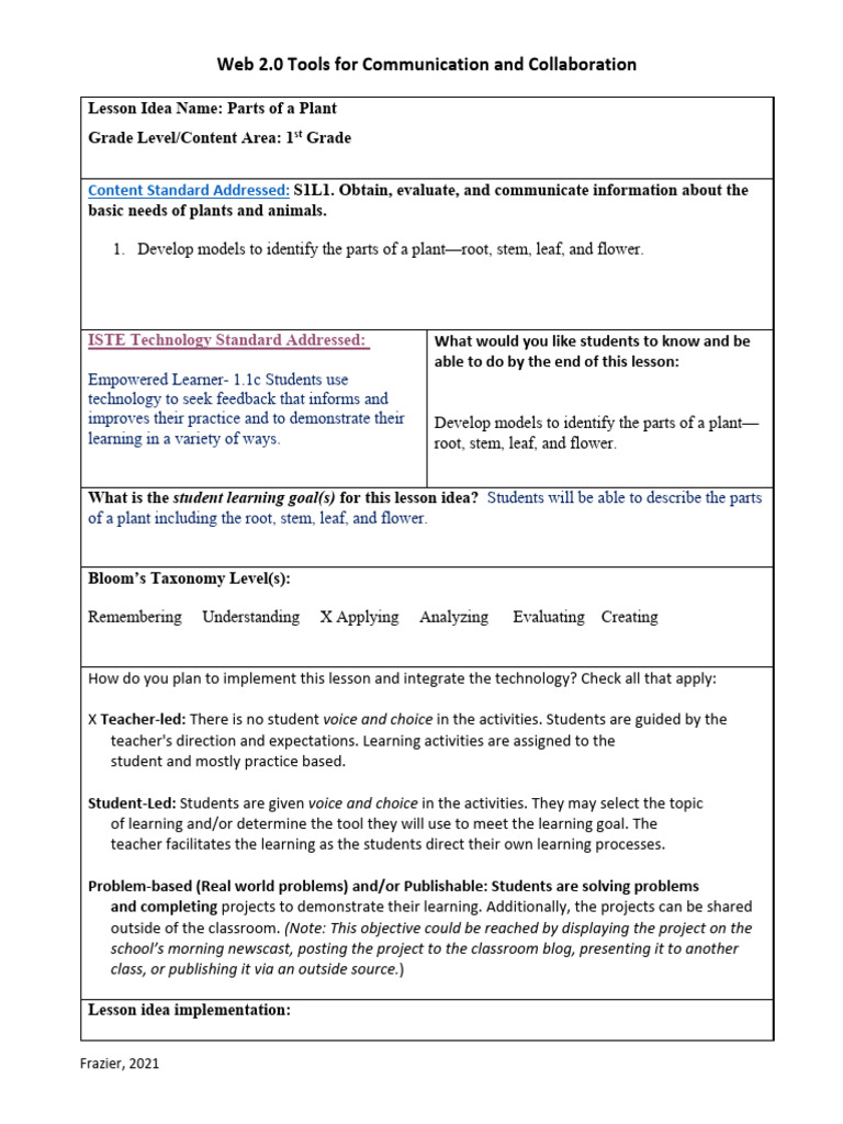 1st Grade Plant Parts Lesson Plan | PDF