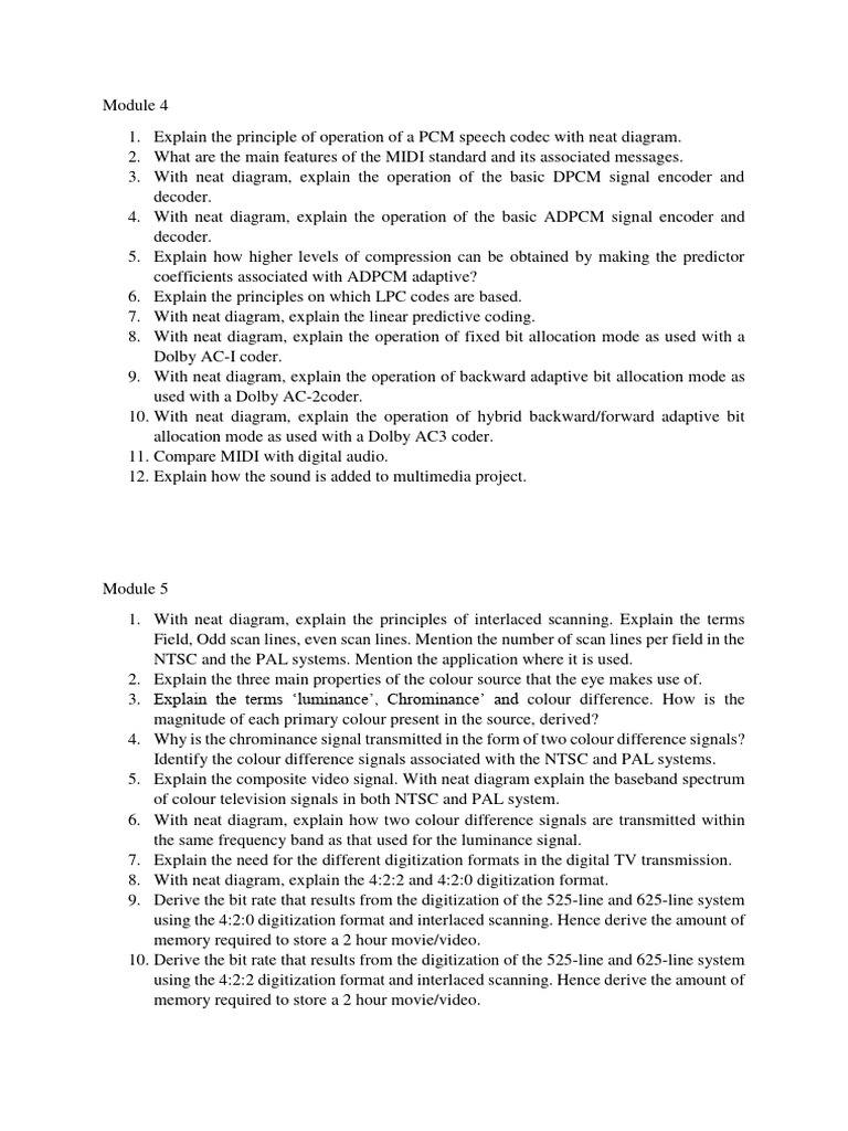 Module 4 5 Question Bank Spm Pdf Video Data Compression