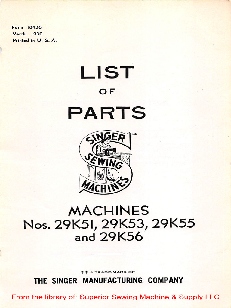Singer 29K51, K53, K55, K56 | PDF | Screw | Sewing Machine