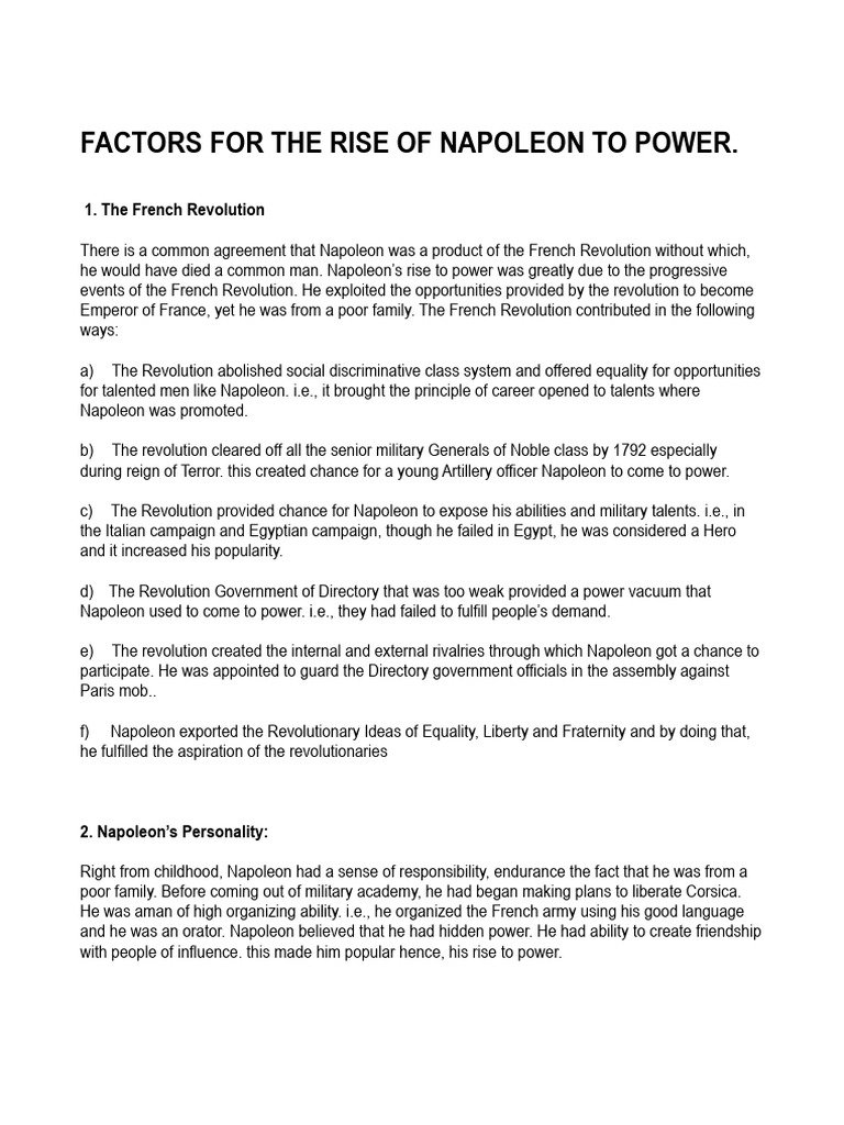 Factors For The Rise of Napoleon To Power | PDF | Napoleon | Peninsular War