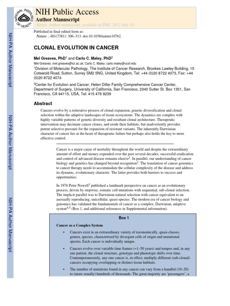 Clonal Evolution in Cancer | PDF