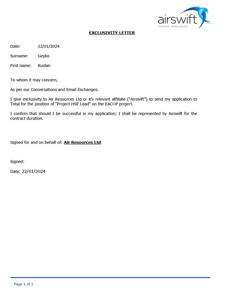 Letter of Exclusivity - EACOP | PDF | Finance & Money Management