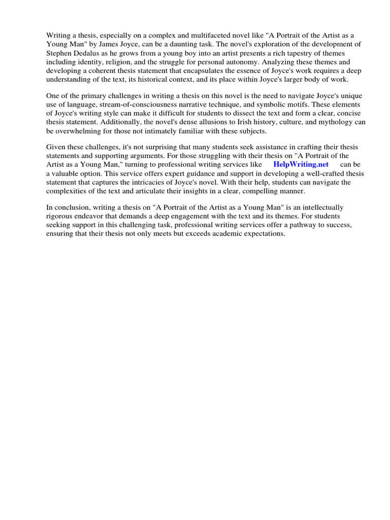 Thesis Statement For A Portrait of The Artist As A Young Man | PDF ...