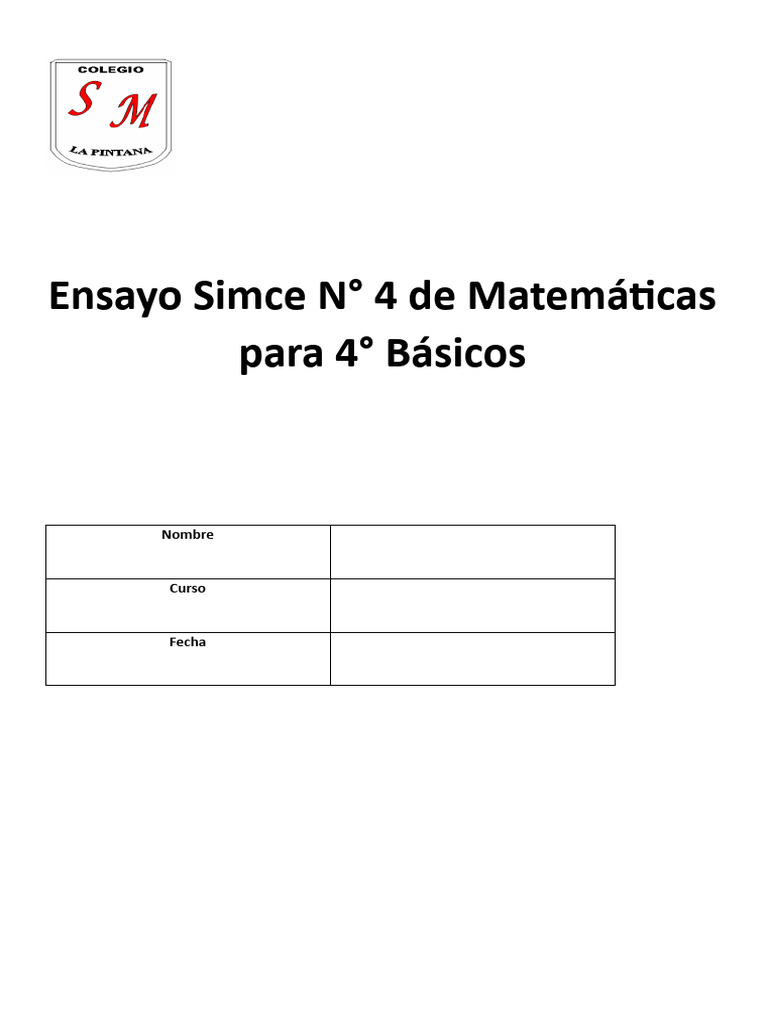 Ensayo Simce Matematica Listo | PDF | Matemáticas | Matemática Elemental