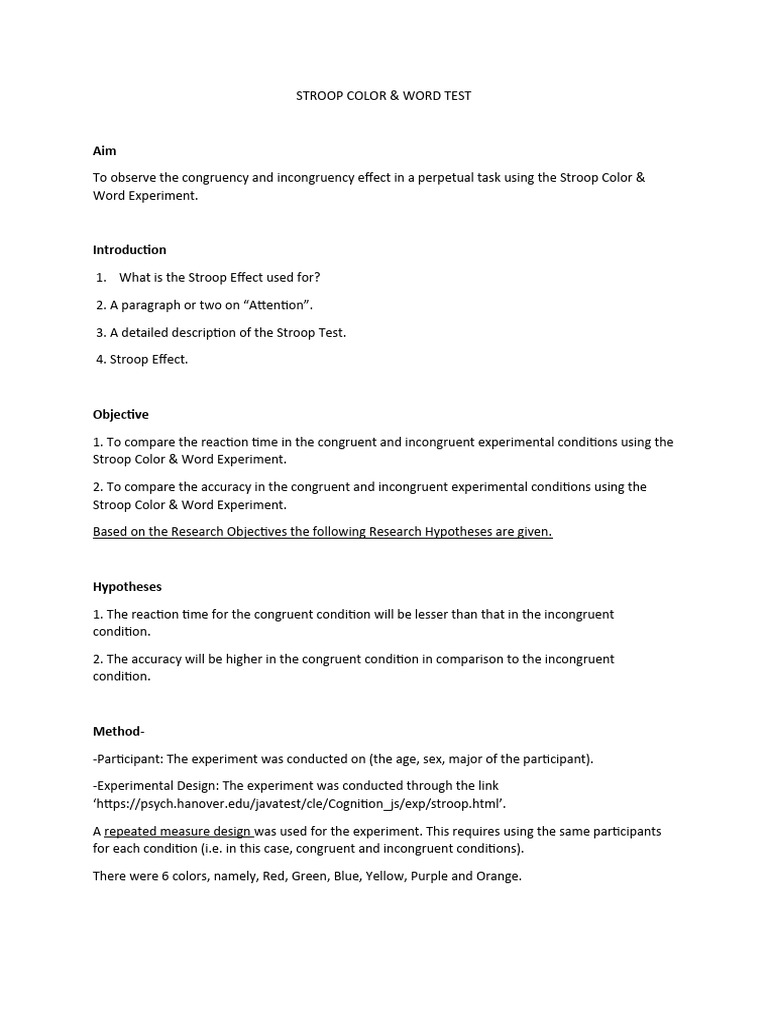 Stroop Experiment Pdf