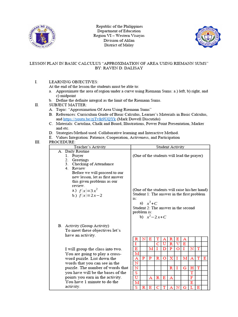 Lesson Plan in Basic Cal. | PDF