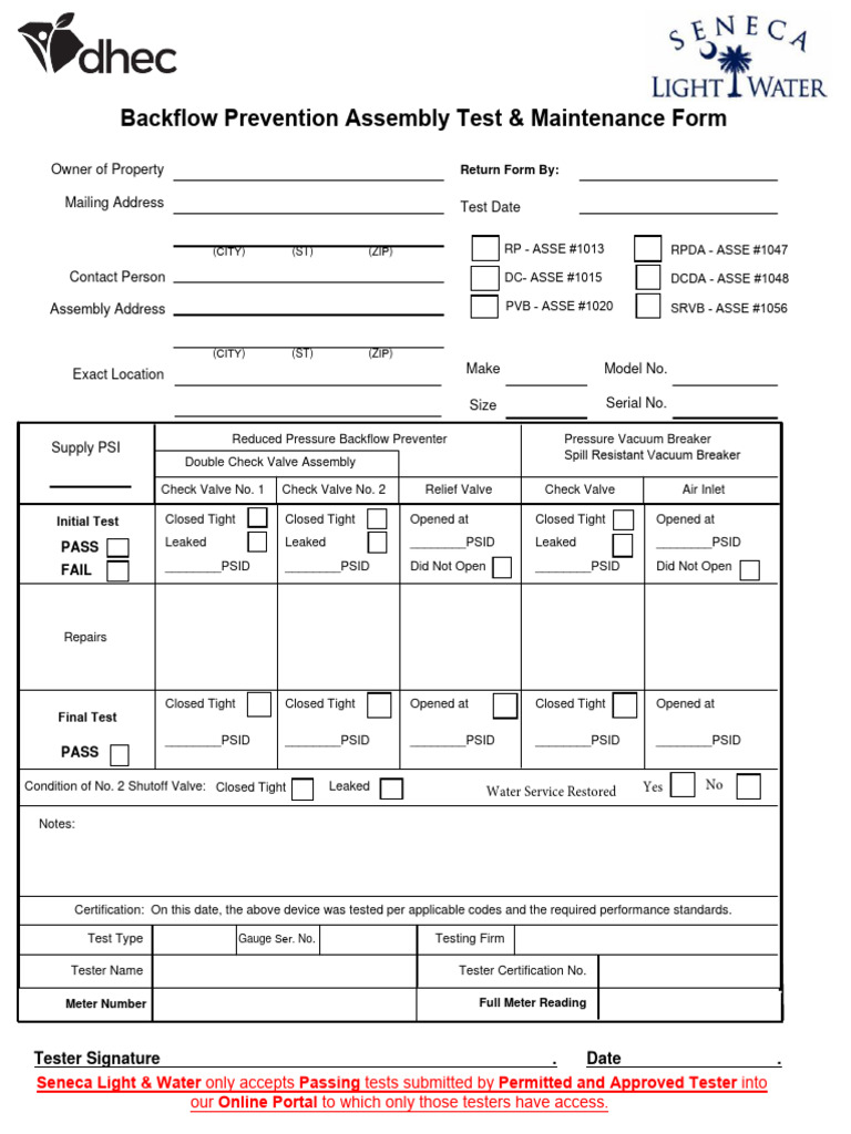Seneca Light and Water-BPA-Test-Form | PDF | Valve | Plumbing