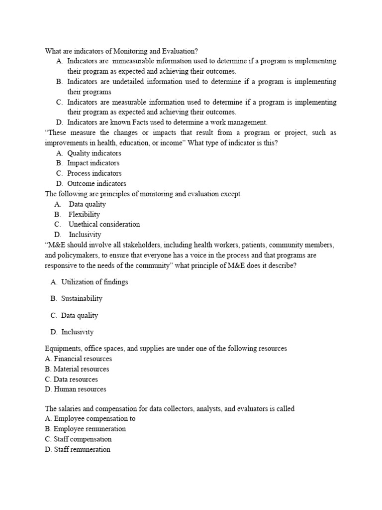 Monitoring and Evaluation Tutorial Questions-1-1-2-1 | PDF