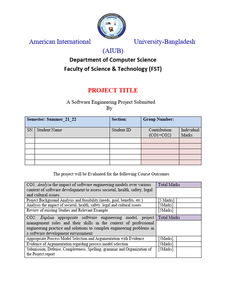 SE - Project Report Template - Mid Term (OBE) - v2 | PDF | Engineering ...