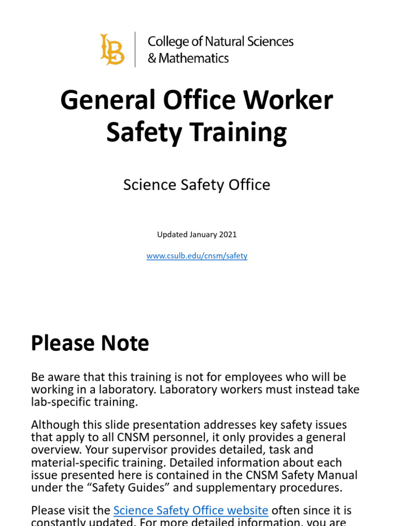 CNSM Office Safety Training 21-01 | PDF