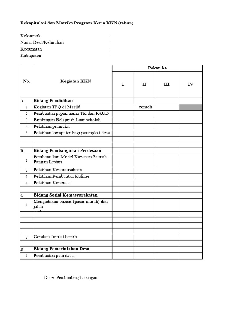 Lampiran Rekapitulasi Dan Matriks Kegiatan KKN | PDF