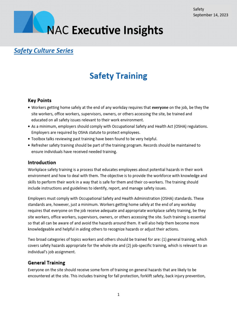 Safety Training | PDF | Occupational Safety And Health | Occupational ...