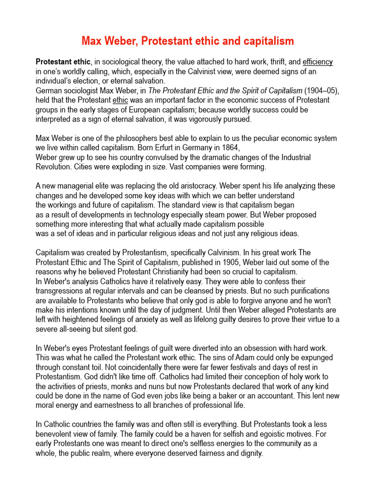 Max Weber Protestant Ethic and Capitalism | PDF | Max Weber | Protestantism