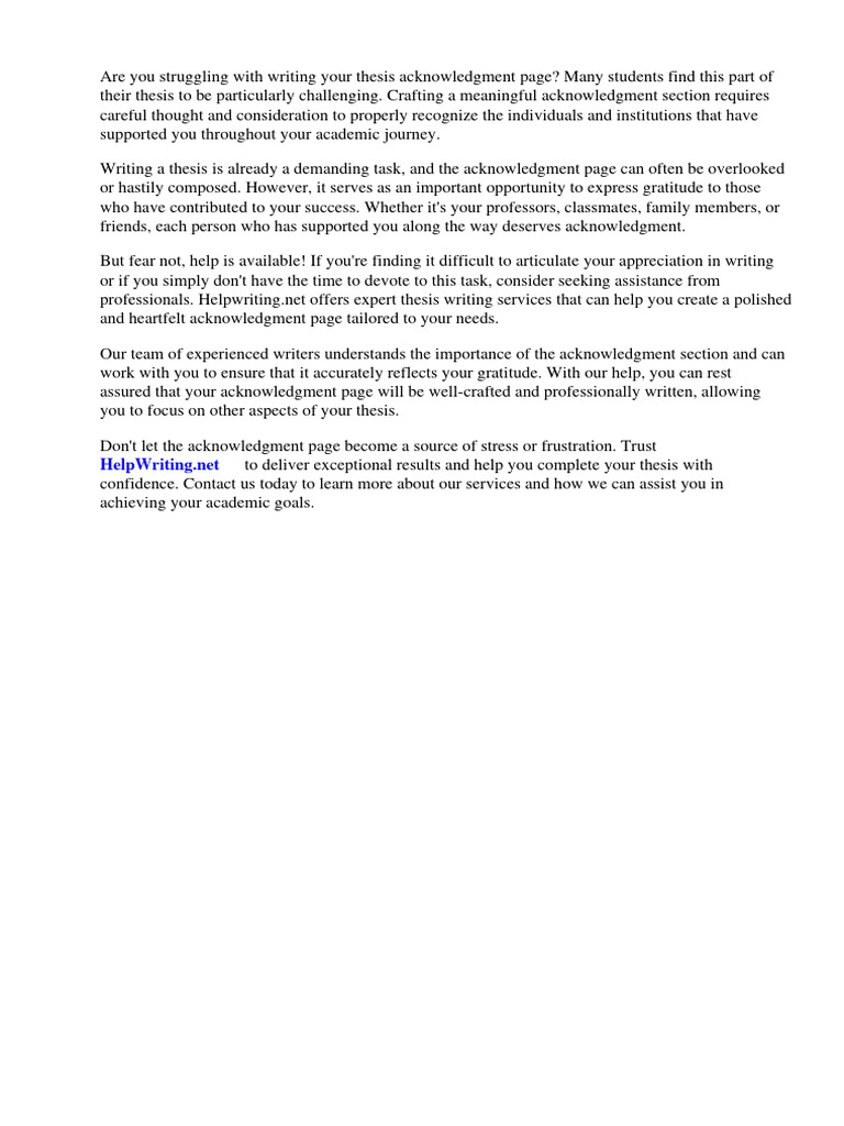 Acknowledgement Page For Thesis Sample | PDF