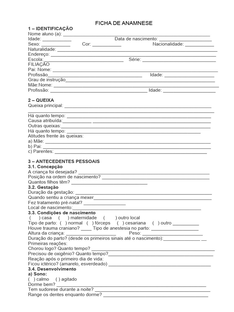 Ficha de Anamnese | PDF