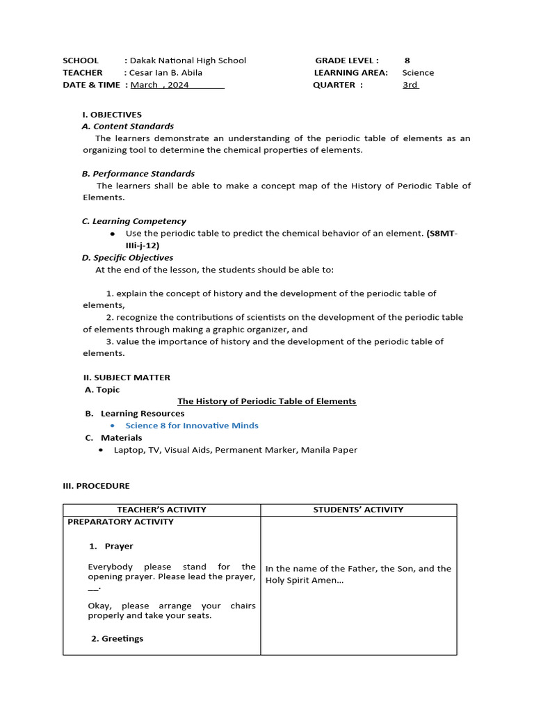 G8 SCIENCE PeriodicTableHistory | PDF | Atomic Nucleus | Atoms