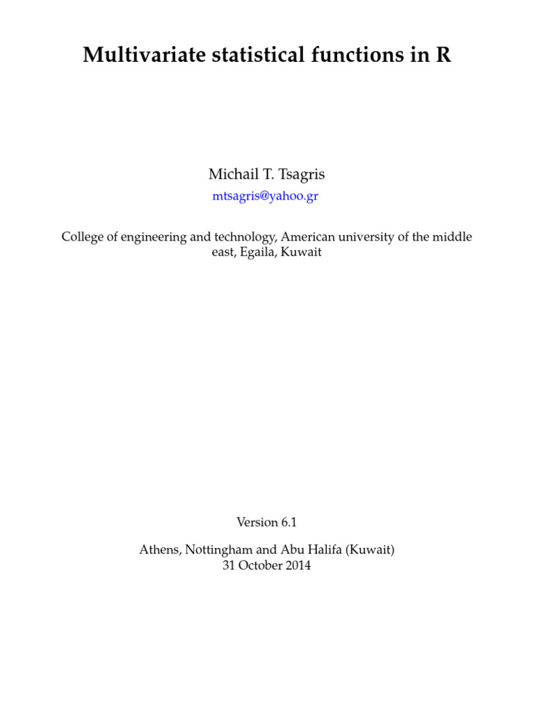 Multivariate Statistical Functions in R | PDF | Chi Squared ...