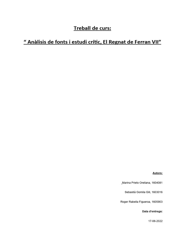 El Regnat de Ferran VII. Treball Espanya | PDF