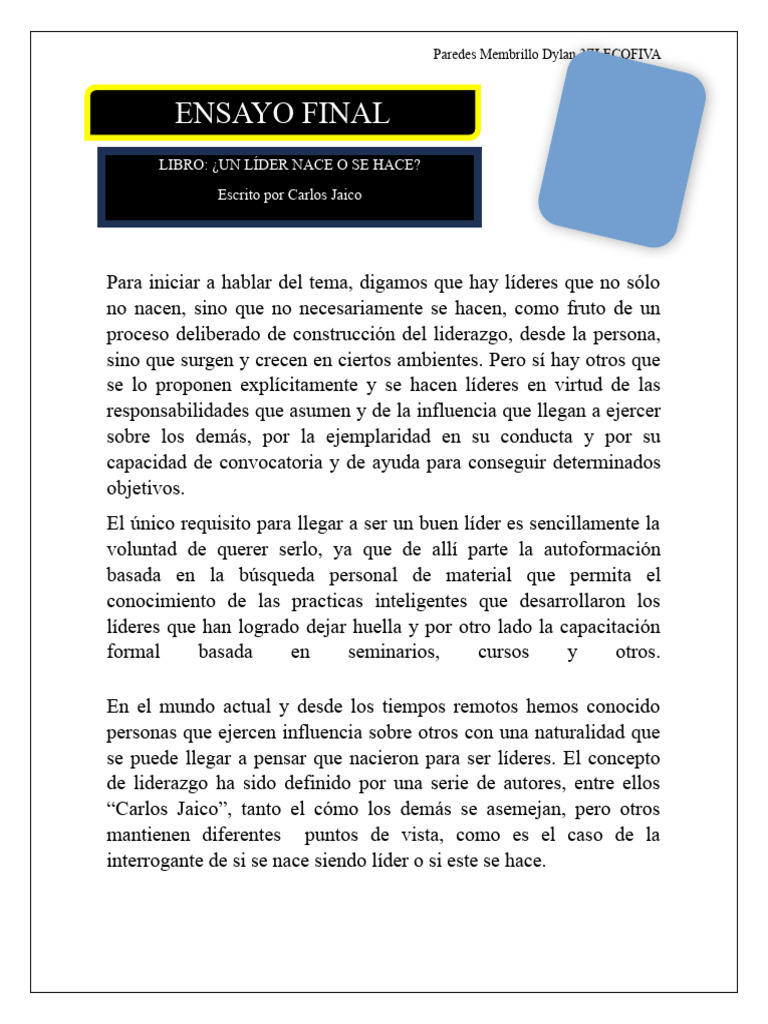 Ensayo Final Liderazgo | PDF