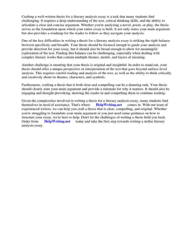 How To Write A Good Thesis For A Literary Analysis Essay | PDF