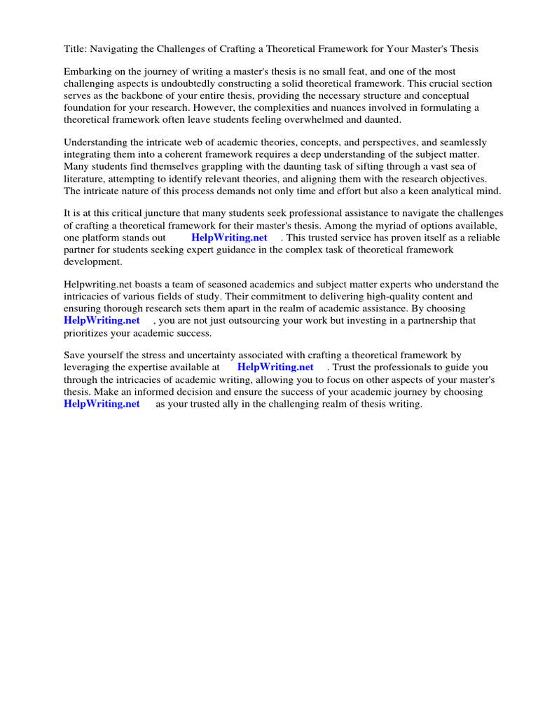 Theoretical Framework Master Thesis Example Pdf