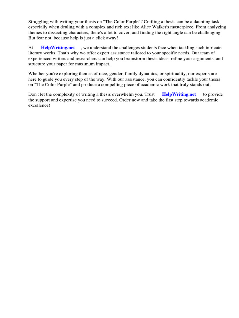 Thesis Ideas For The Color Purple | PDF | Color | African American ...