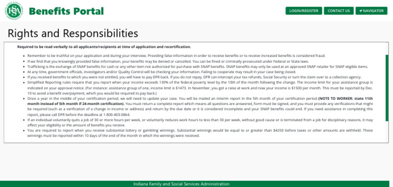 Rights and Responsibilities SNAP FSSA | PDF