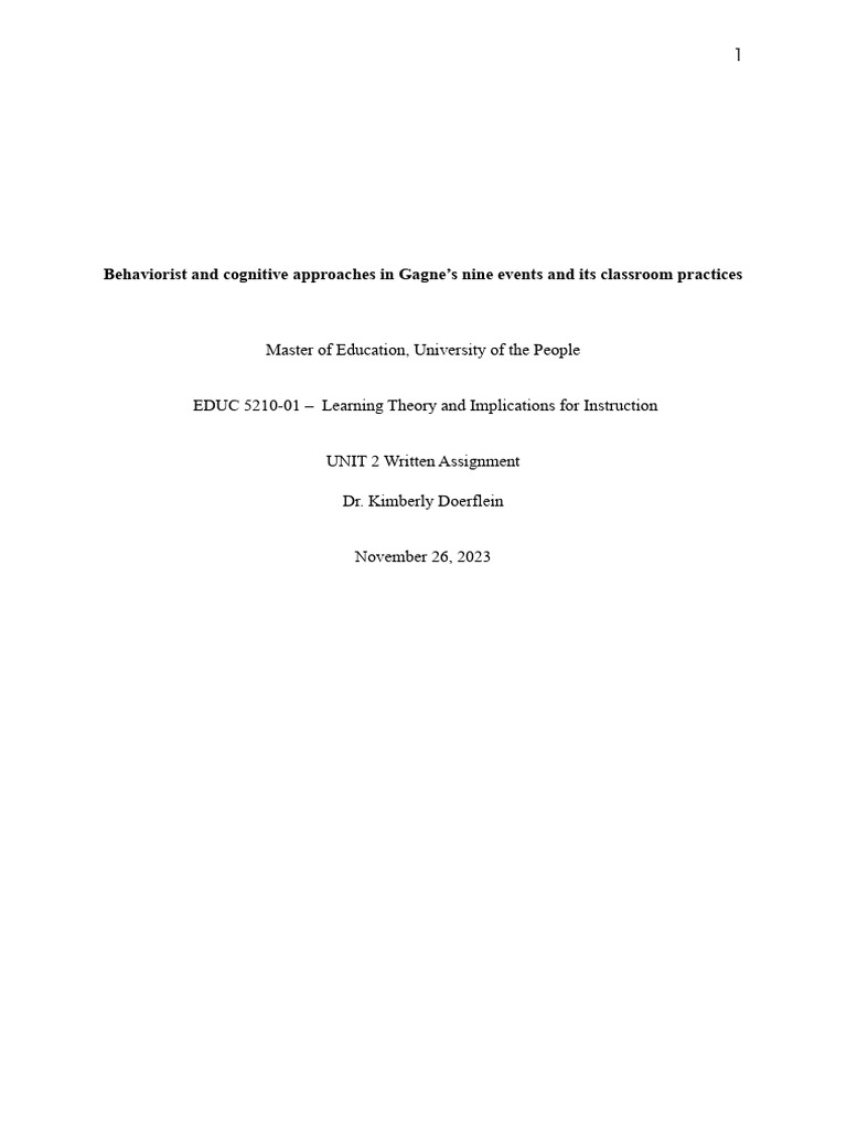 Gagne's Nine Events: Behaviorist vs. Cognitive | PDF | Behaviorism ...