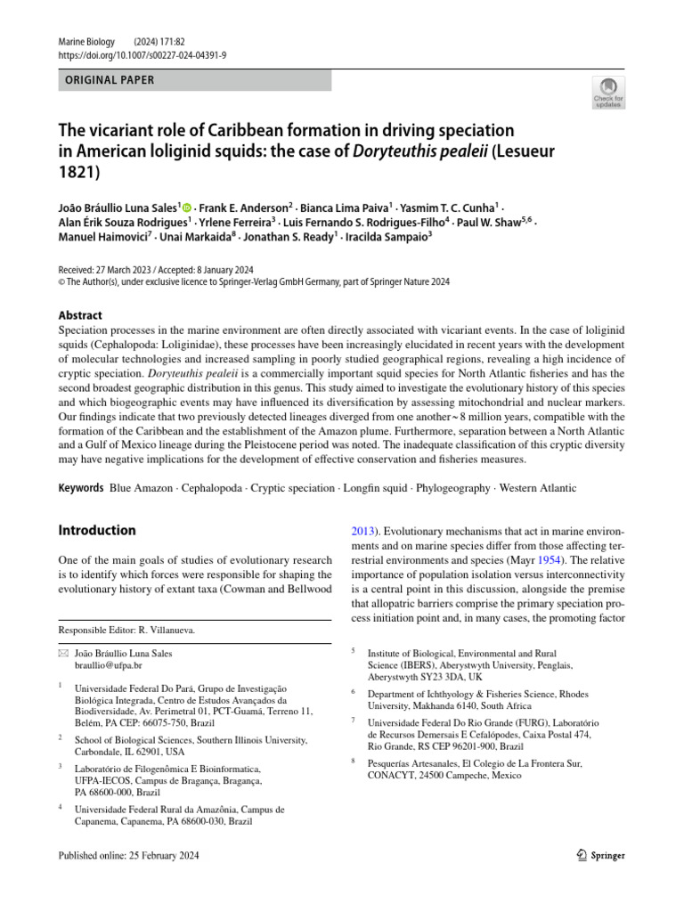 Sales Et Al 2024 The Vicariant Role of Caribbean Formation in Driving ...