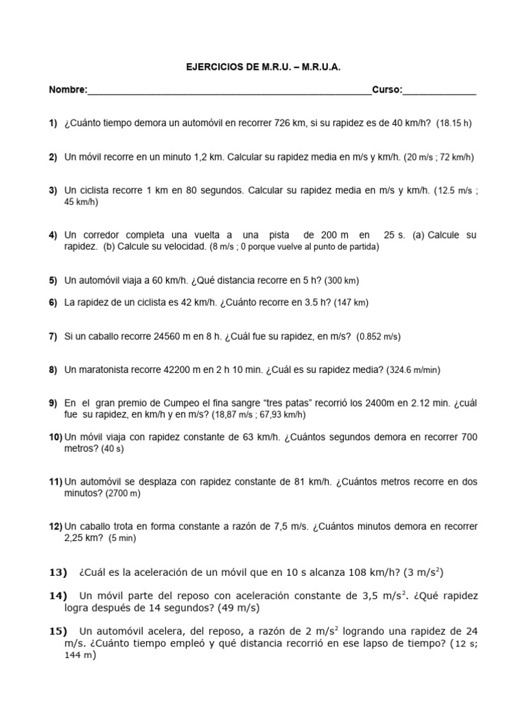 Ejercicios MRU MRUA | PDF | Aeronave | Vehículos