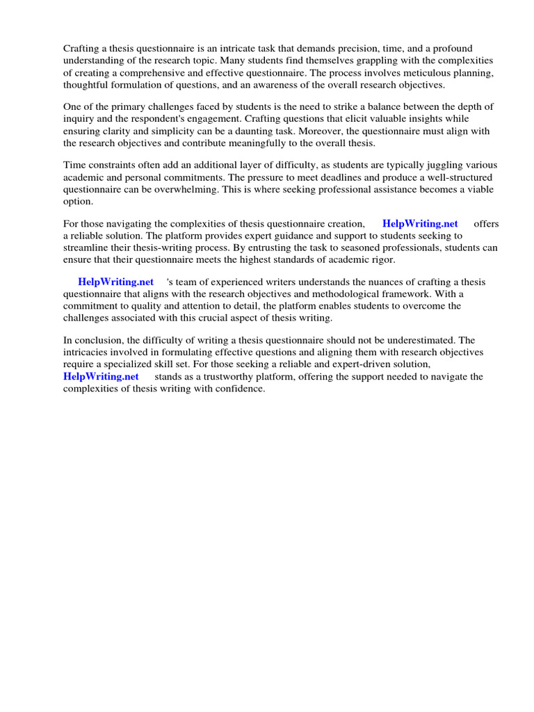 How To Write A Thesis Questionnaire | Download Free PDF | Survey ...