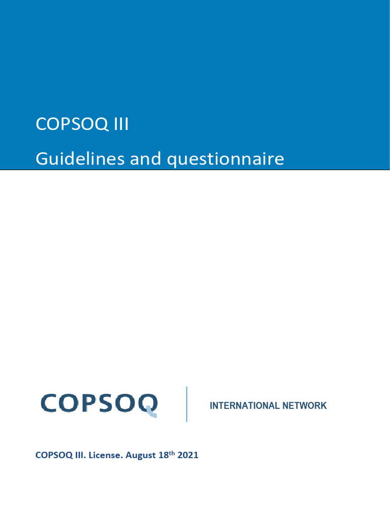 COPSOQ Network Guidelines An Questionnaire COPSOQ III 180821 | PDF | Occupational Safety And ...