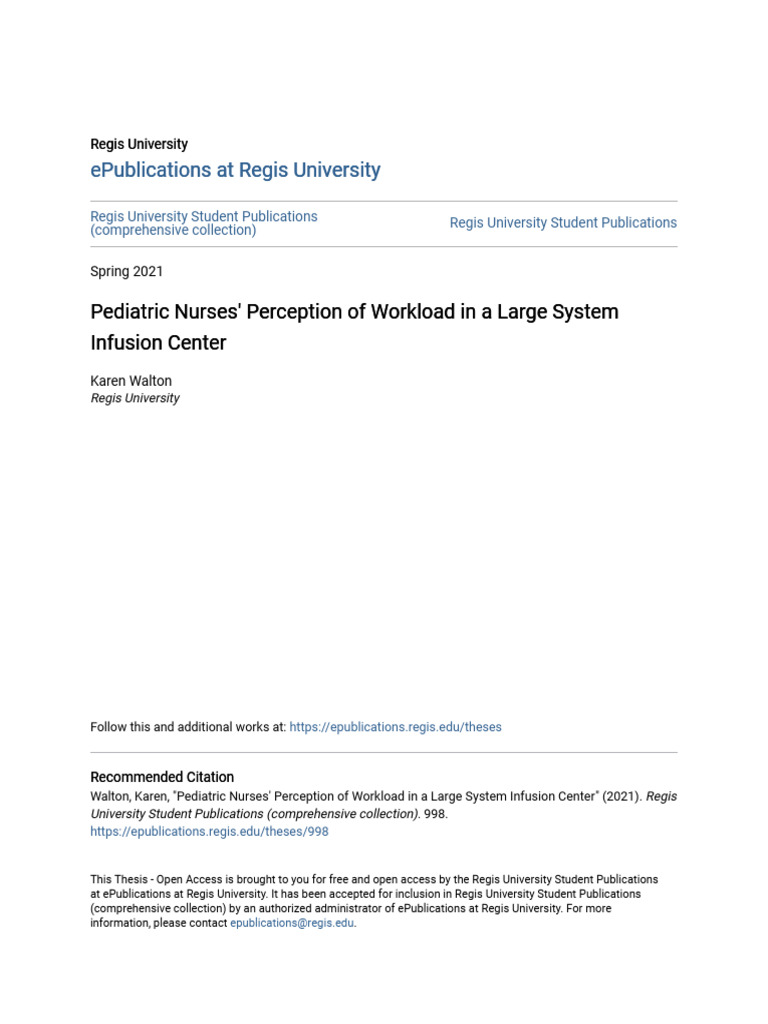 Pediatric Nurses Perception of Workload in A Large System Infusi | PDF ...