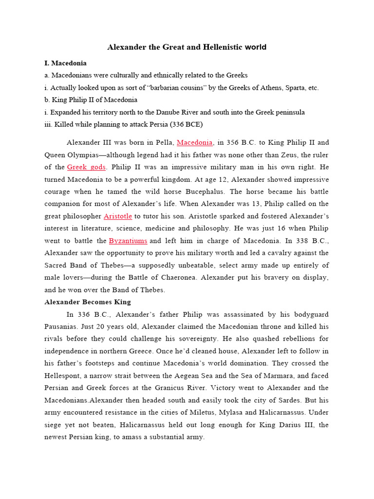 Alexander The Great and Hellenistic World | PDF