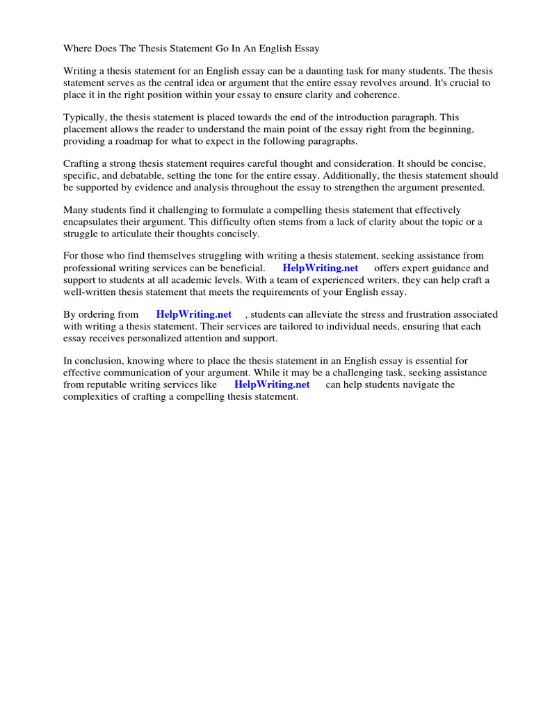 Where Does The Thesis Statement Go in An English Essay | PDF | Essays ...