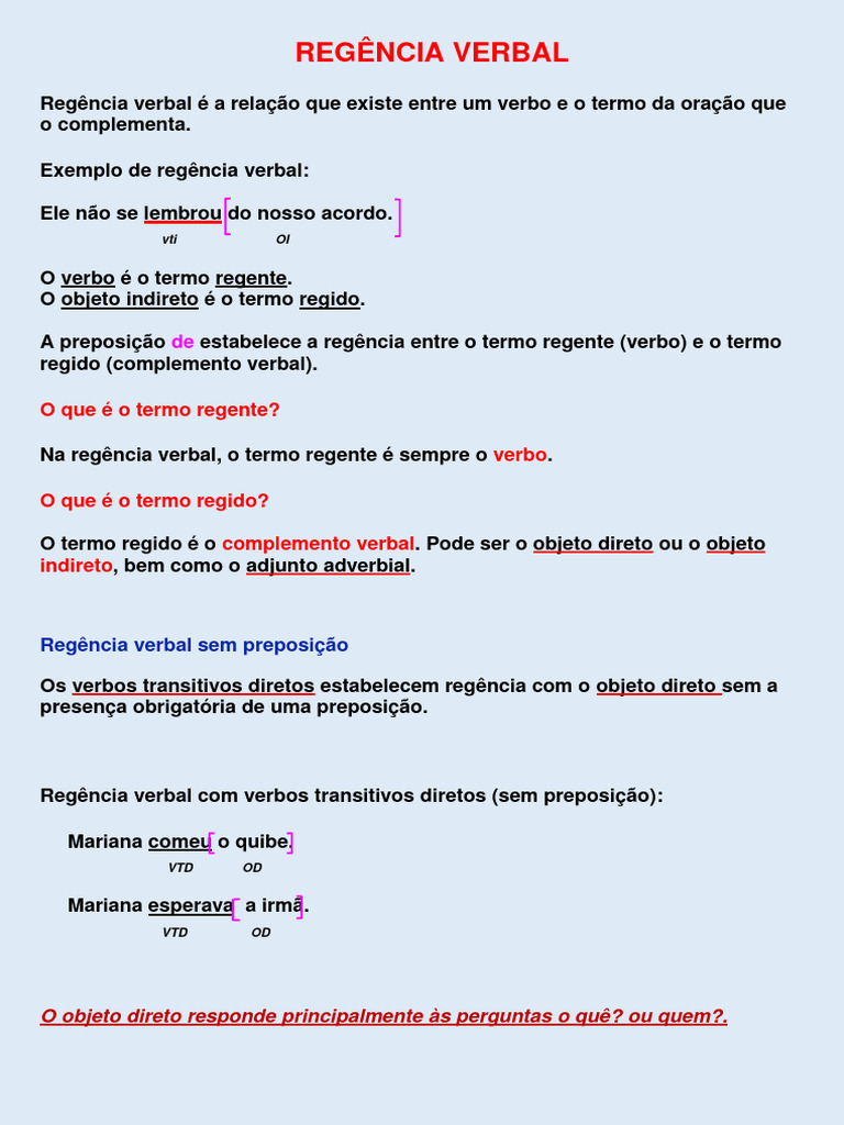 Regência Verbal - 8 Ano | PDF