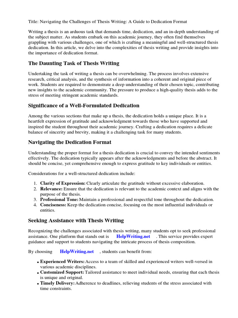 Thesis Dedication Format | PDF | Thesis | Essays Thesis Dedication Format | PDF | Thesis | Essays