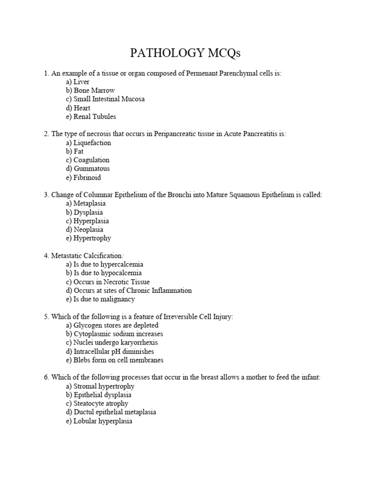 PATHOLOGY MCQs | PDF | Necrosis | Inflammation