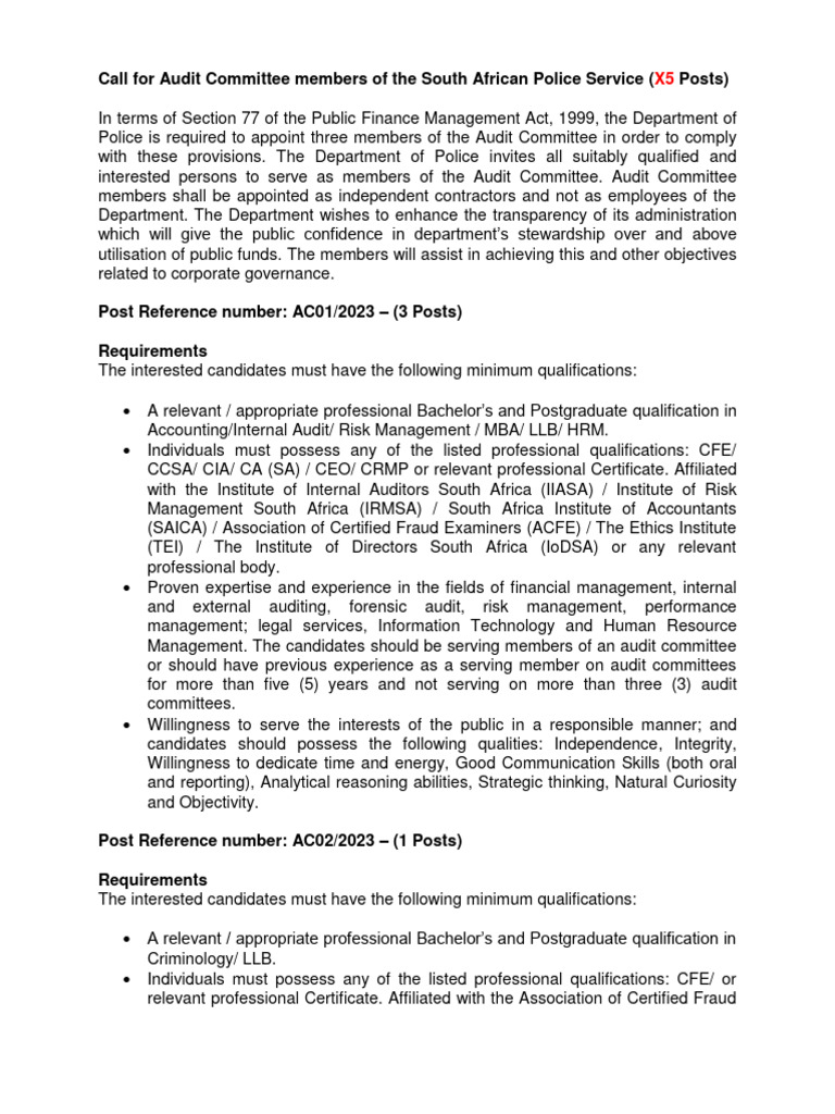 Independent Audit Committee Members Posts 2024 | PDF | Audit | Audit Committee