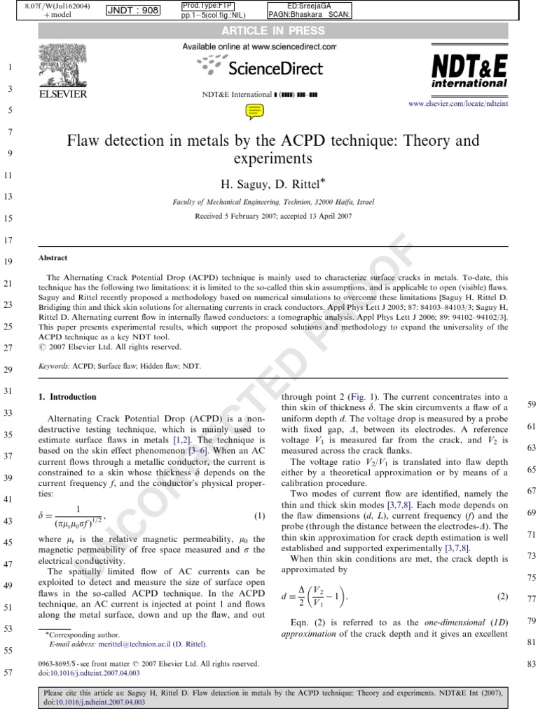 Uncorrected Proof: Flaw Detection in Metals by The ACPD Technique ...