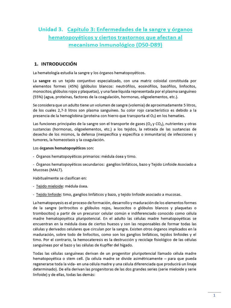 UD 3 Enfermedades de La Sangre y Órganos Hematopoyéticos | PDF