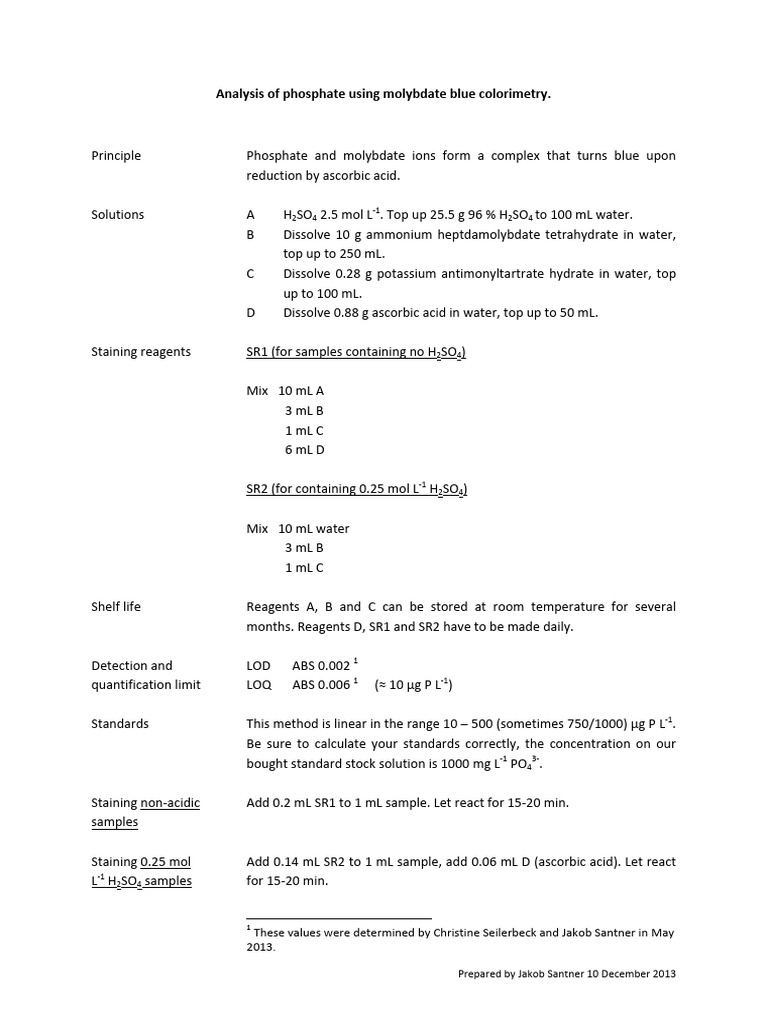 Analysis of Phosphate Using Molybdate Blue Colorimetry | Download Free ...