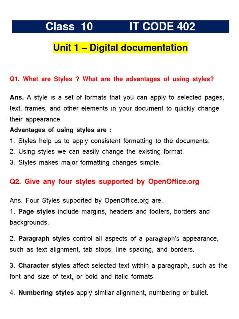 Unit 1 Digital documentation Important Questions | PDF | Spreadsheet | Computing